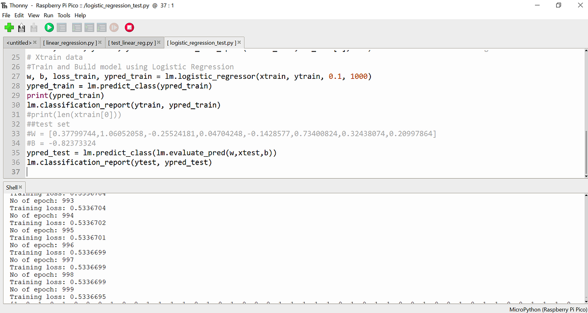 Logistic Regression on Raspberry Pi Pico using MicroPython | by Subir Maity | Medium