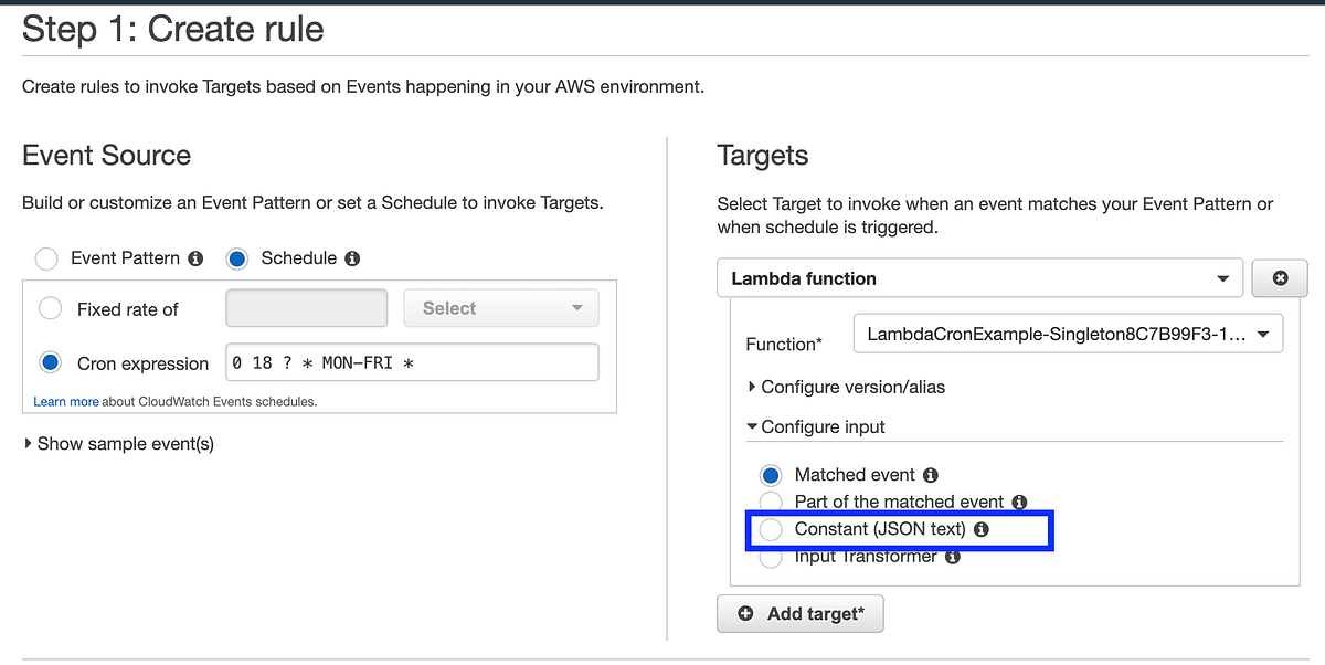 AWS CDK: Lambda with CRON rule and constant JSON event input | by Nazreen Mohamad | AWS ...