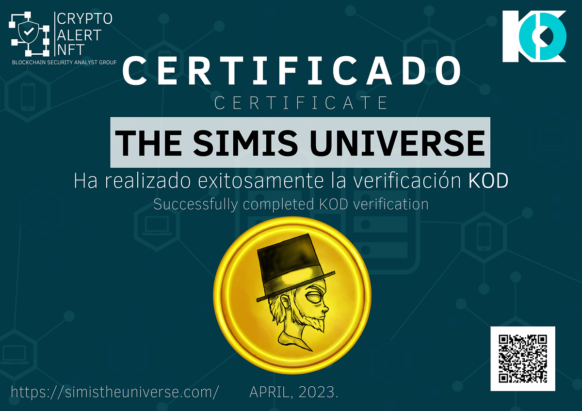 THE SIMIS UNIVERSE KOD Certification - Crypto Alert NFT - Medium