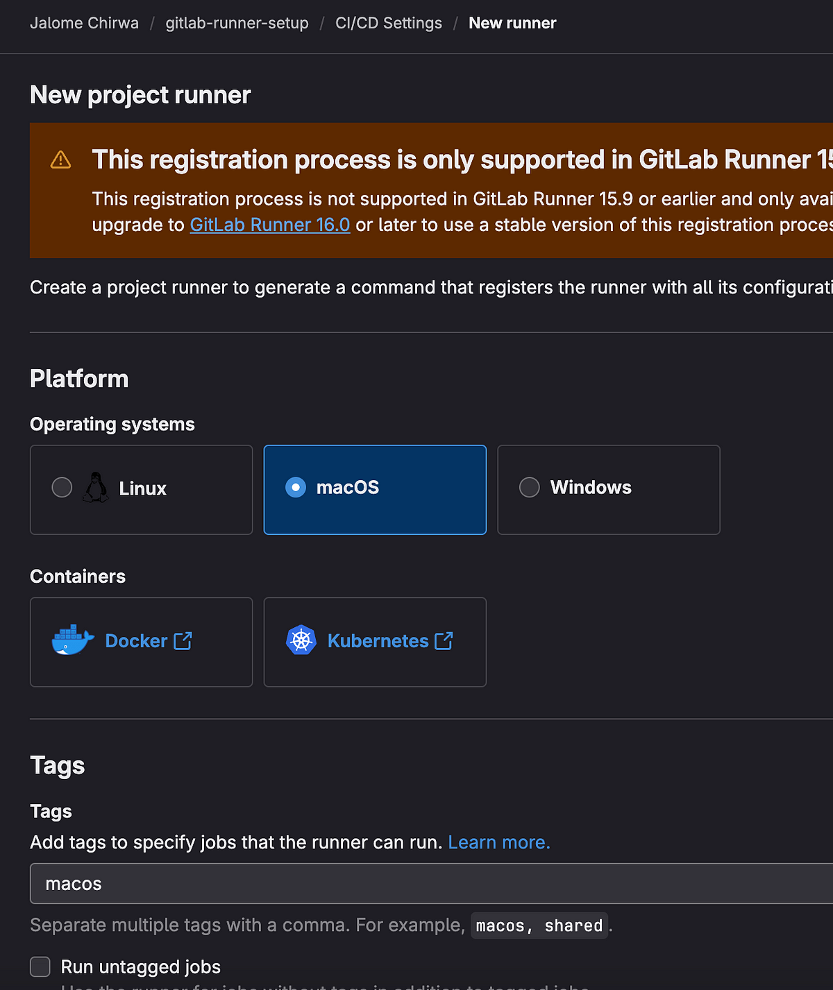 Registering A Gitlab Runner On Macos And Linux Using The Docker Executor By Jolame Chirwa