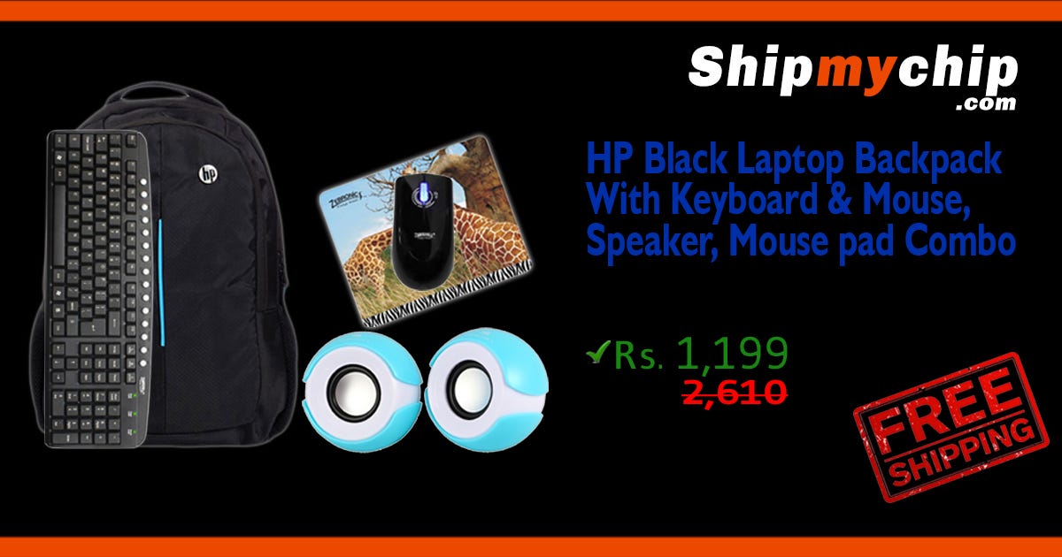 HP Black Laptop Backpack With Keyboard & Mouse, Speaker, Mouse pad ...