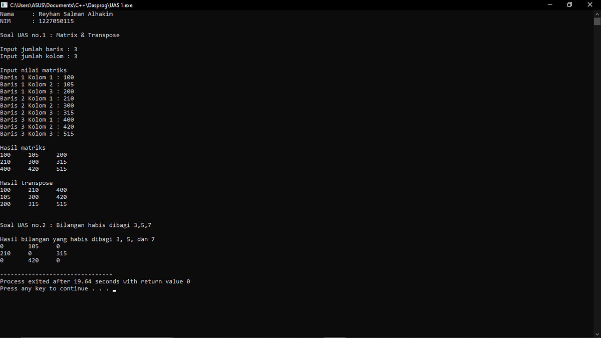 Program Matrix Array C++. Oleh Reyhan Salman Alhakim — 1227050115 | by ...