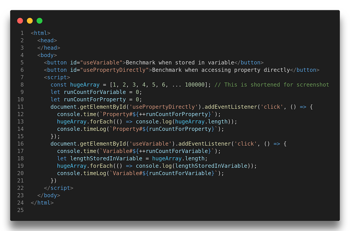 JavaScript Benchmark Experiments: Array.length vs storing in a variable | by Arun Kumar ...