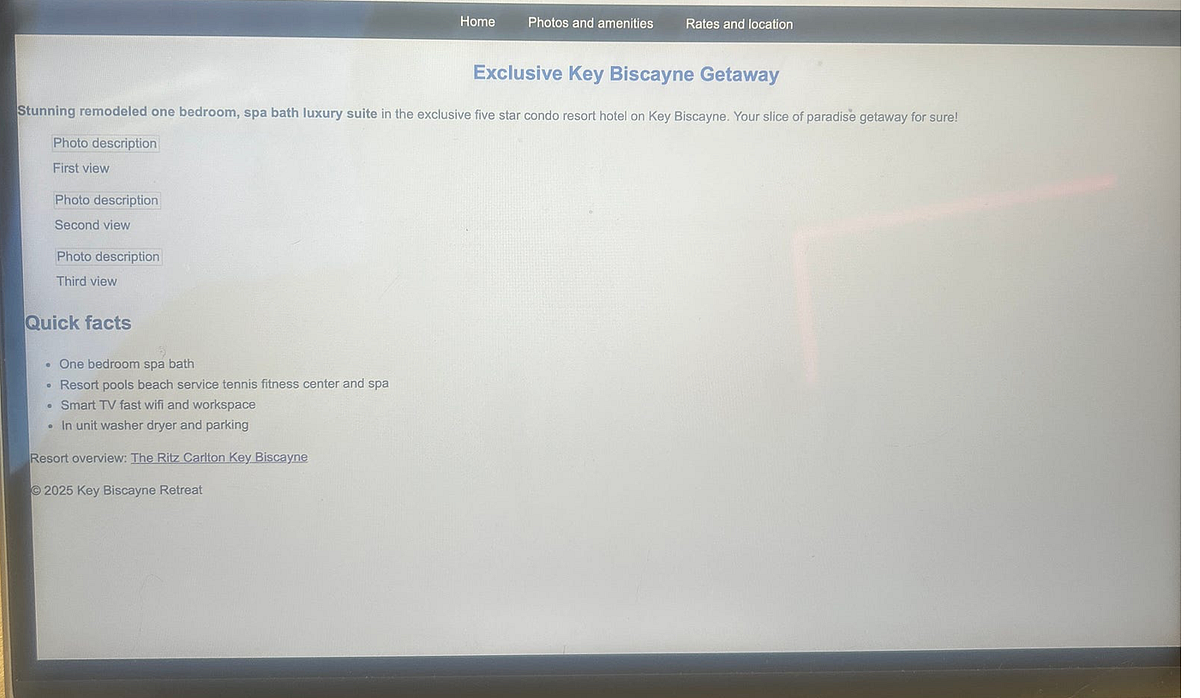 Key Biscayne Property Website. Custom coded vacation rental website ...