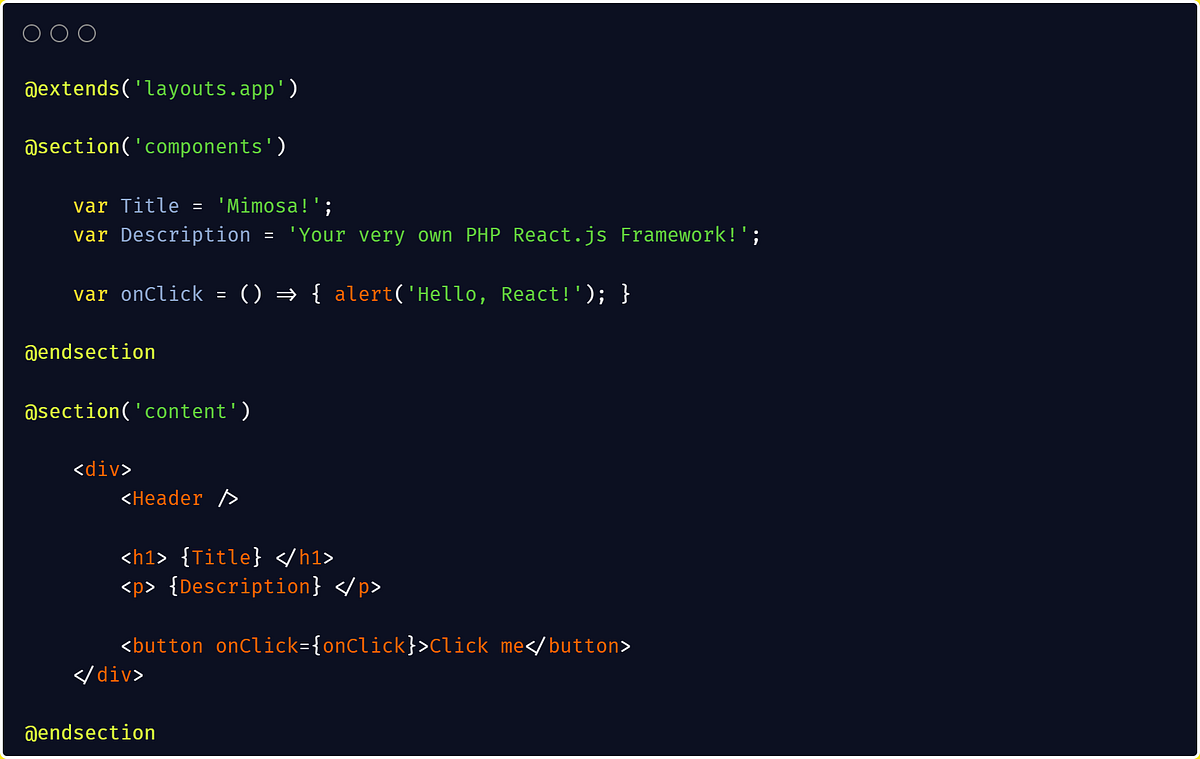 PHP with React JS: Combined. Disclaimer: I am just a couple of hours ...