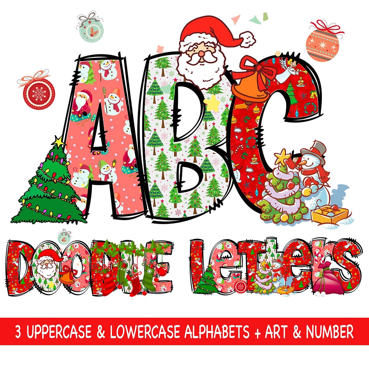 Christmas Grinc Clip Art + Doodle Letters and Numbers, Uppercase ...