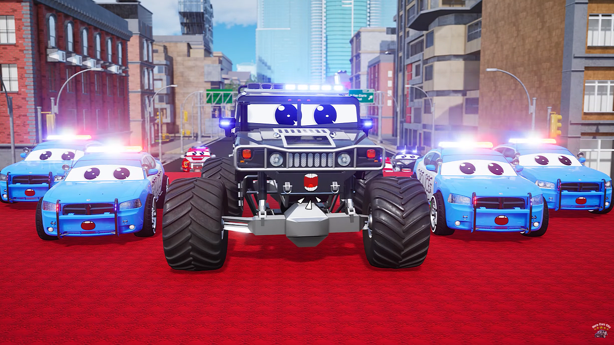 Big Monster Trucks vs Color Police Cars — Epic High-Speed Pursuit ...