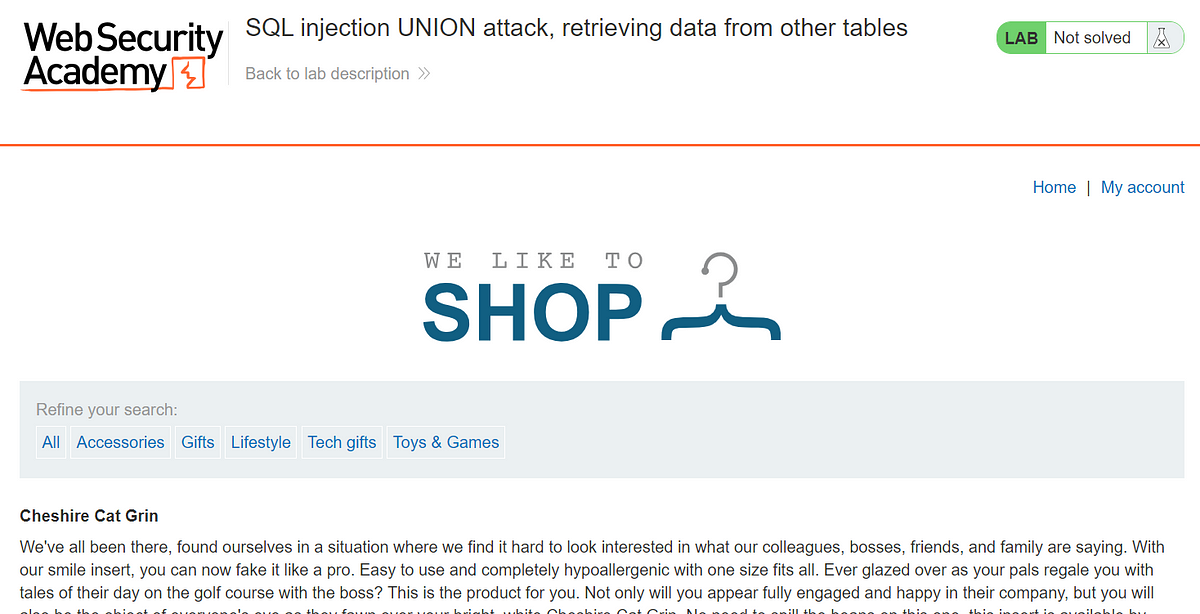 Portswigger Web Security Academy Lab: SQL injection UNION attack ... Portswigger Web Security Academy Lab: SQL injection UNION attack ...