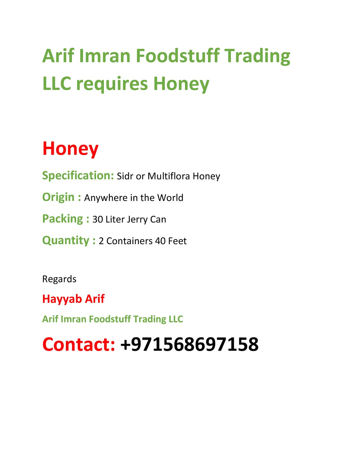 Arif imran foodstuff trading llc dubai requires honey - Arif Imran Foodstuff Trading LLC - Medium