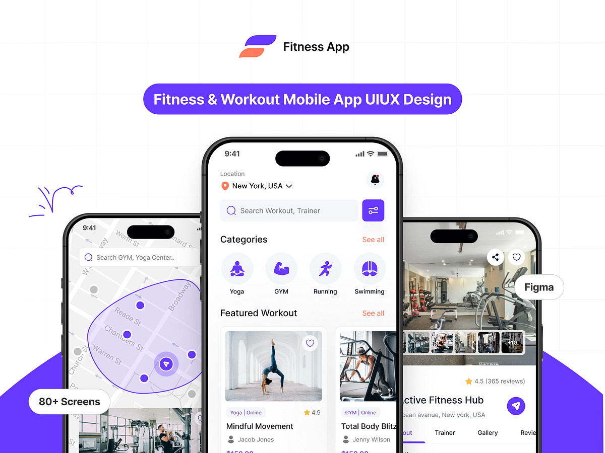 Fitness and Workout Mobile App UIUX Design | Fitness App | Yoga App ...