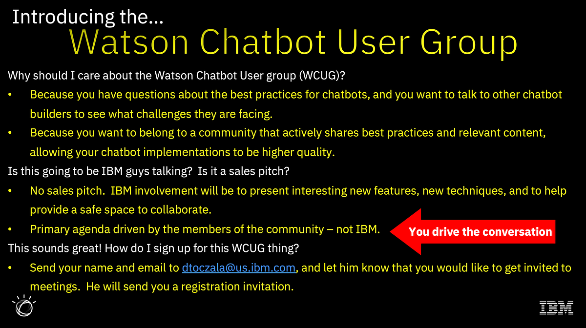 Launching the Watson Chatbot User Group | by Daniel Toczala | Medium