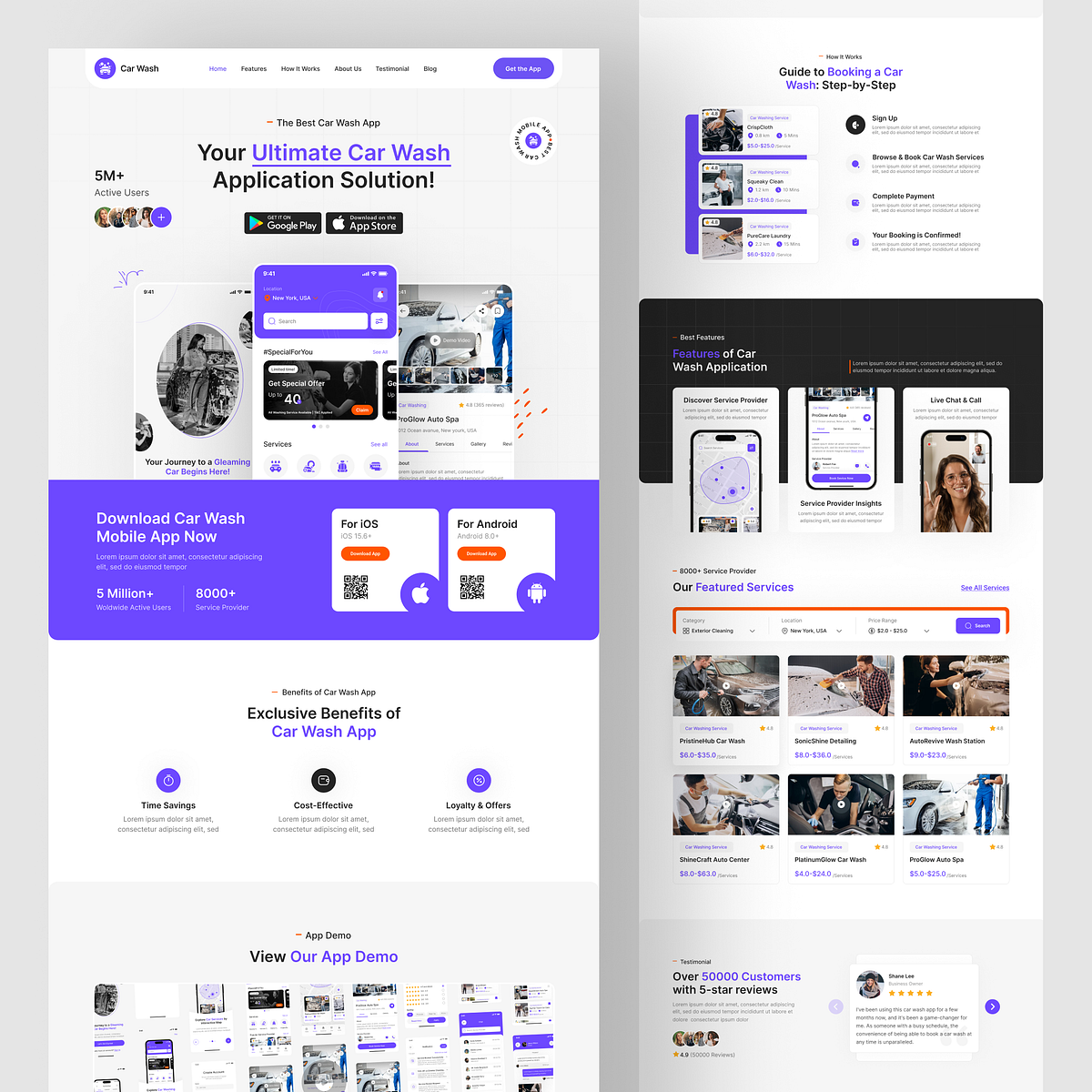 Car Wash App Landing Page UIUX Design | Figma | App Landing Page ...