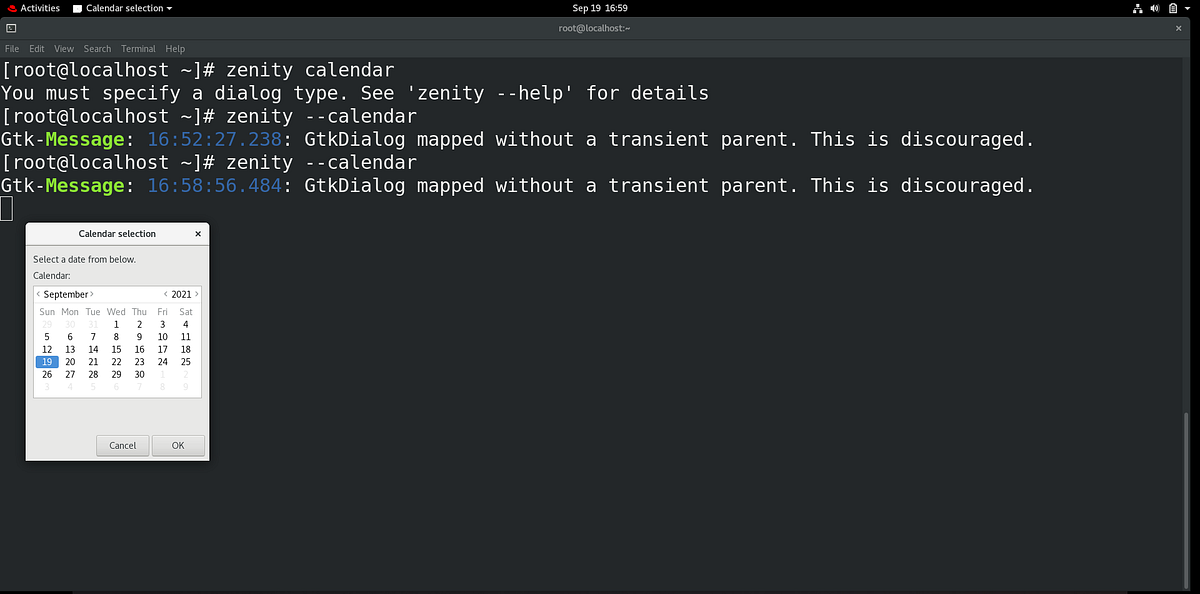 Zenity Command in RedHat Linux. zenity — display GTK+ dialogs | by Jai Tank | Medium