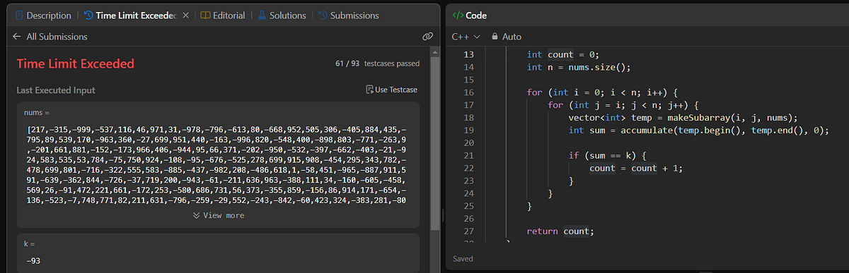 Subarray Sum Equals K, Leetcode 560 | by Jawwad Umar | Medium