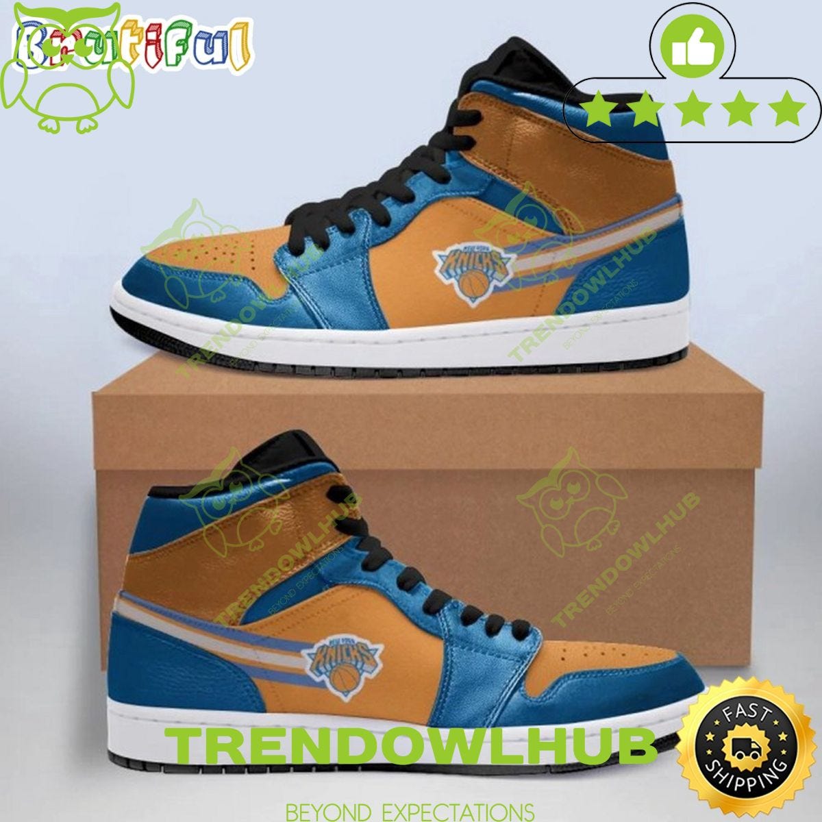 NBA New York Knicks Orange Bllue Air Jordan 1 High Sneakers Classic Air ...