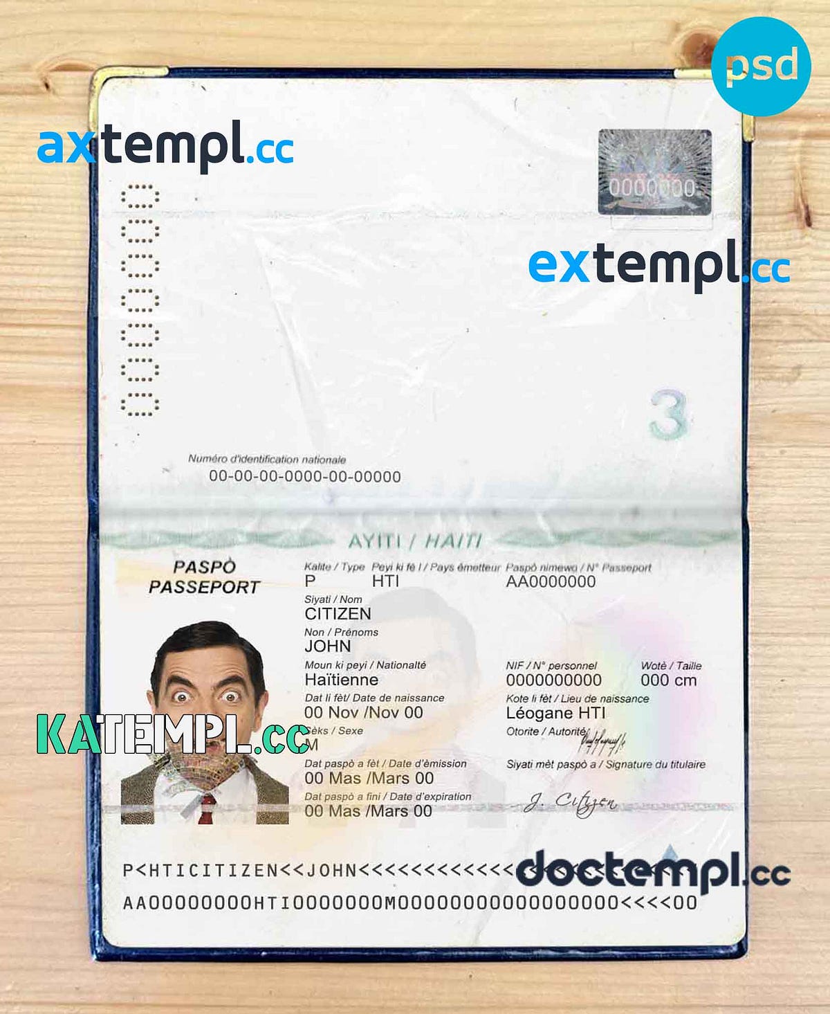 sample Haiti passport PSD files, scan and photograghed image, 2 in 1 ...