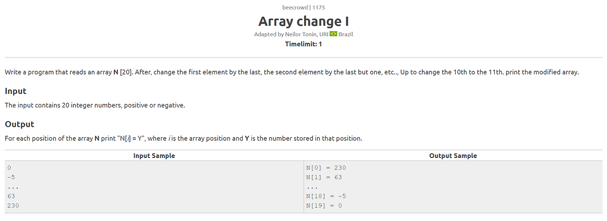 beecrowd 1175 Array change I Solution in C++ - Eya Jamue Haque - Medium