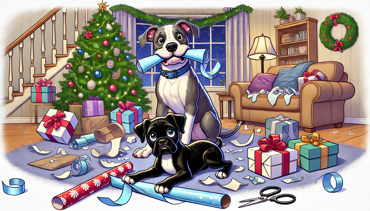 Dezzie’s Gift-Wrapping Disaster. By Desmond the Pit-Dane and Lila the ...