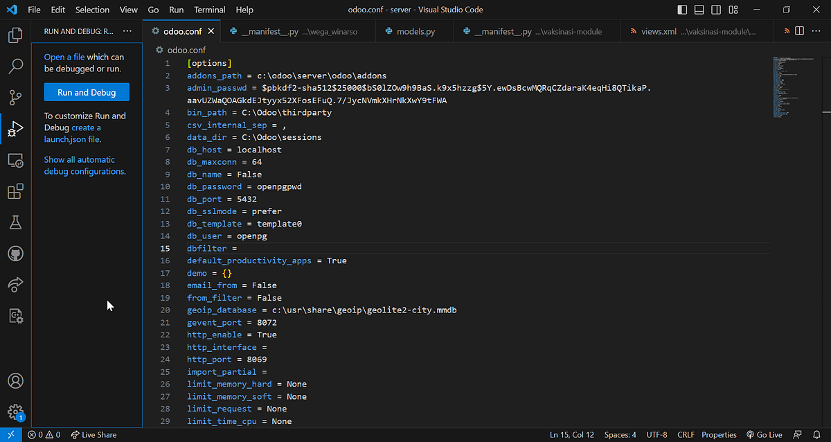 Debugging Odoo pada Vscode. Menggunakan extension odoo-snippets | by Wega Syafitra Winarso | Jun ...