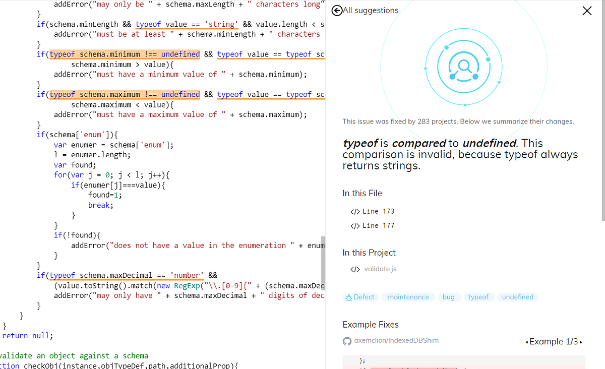DeepCode’s Top Findings#6: JavaScript Result of Typeof not compared with String | by Frank ...