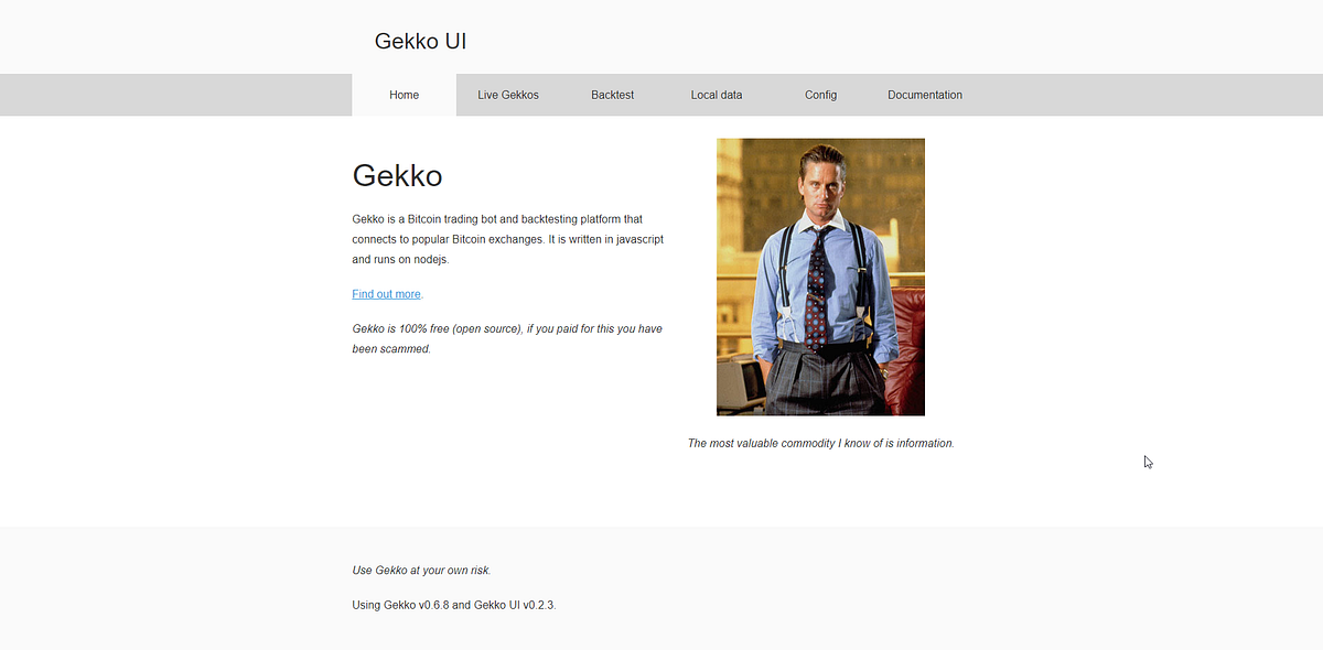 Using gekko trading platform, 2 years after the project was abandoned ...