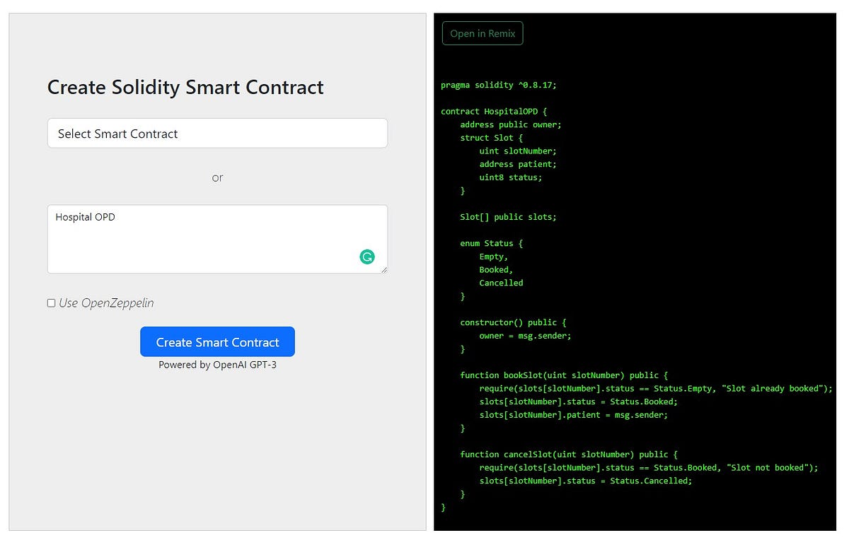 Solidity Smart Contract Generator Powered By Openai Chatgpt 3 By