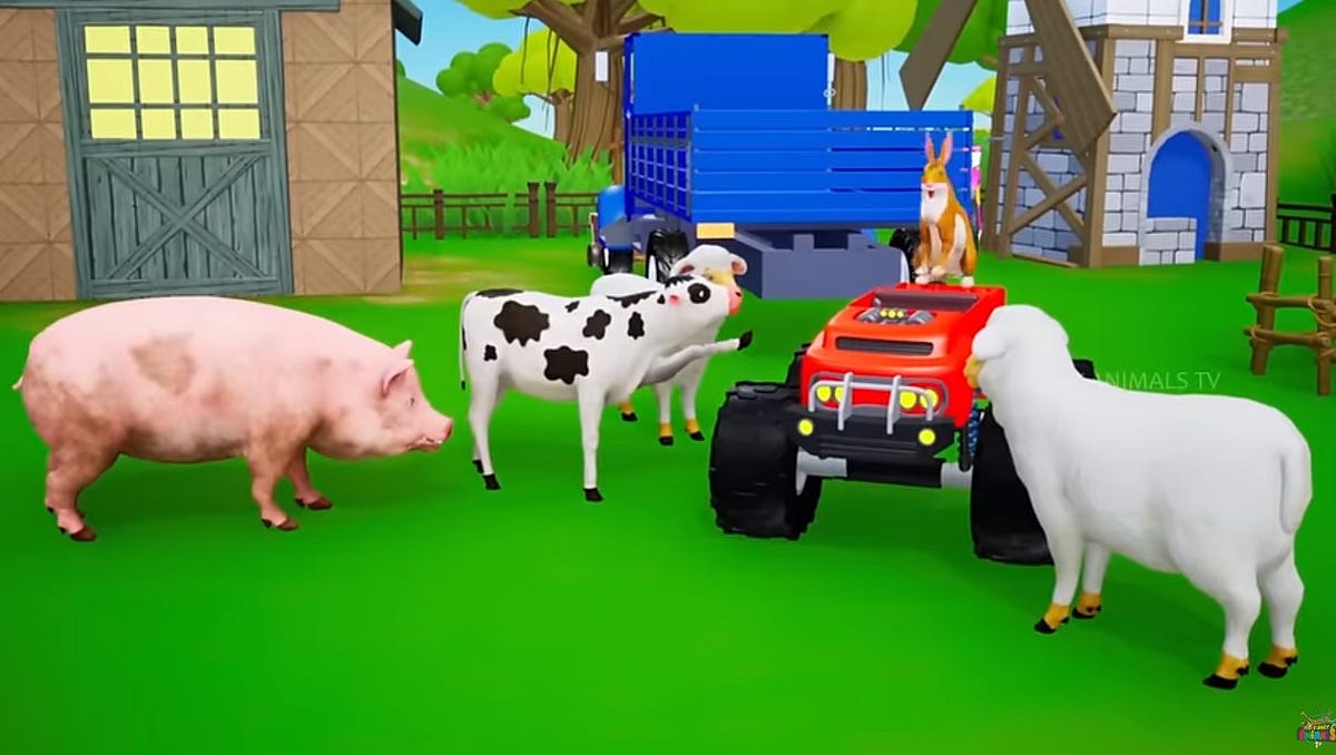 Brave Cow Rescues Farm Animals from Motor Car Chase — Cows Pigs Horse ...