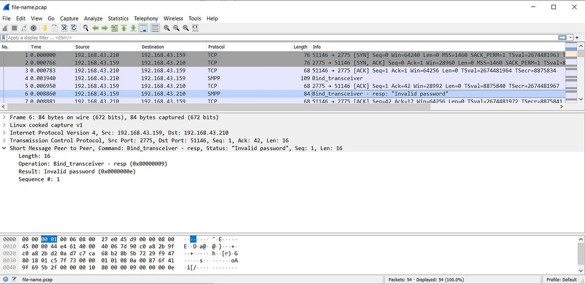 Troubleshooting SMPP Protocol using tcpdump and Wireshark | by Amelye Chatila | Medium