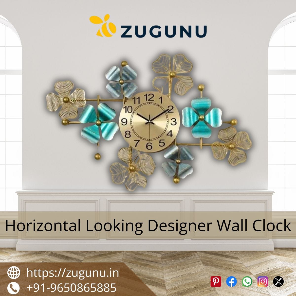 Designer Wall Clock with a Horizontal Look - Zugunu.Com - Medium