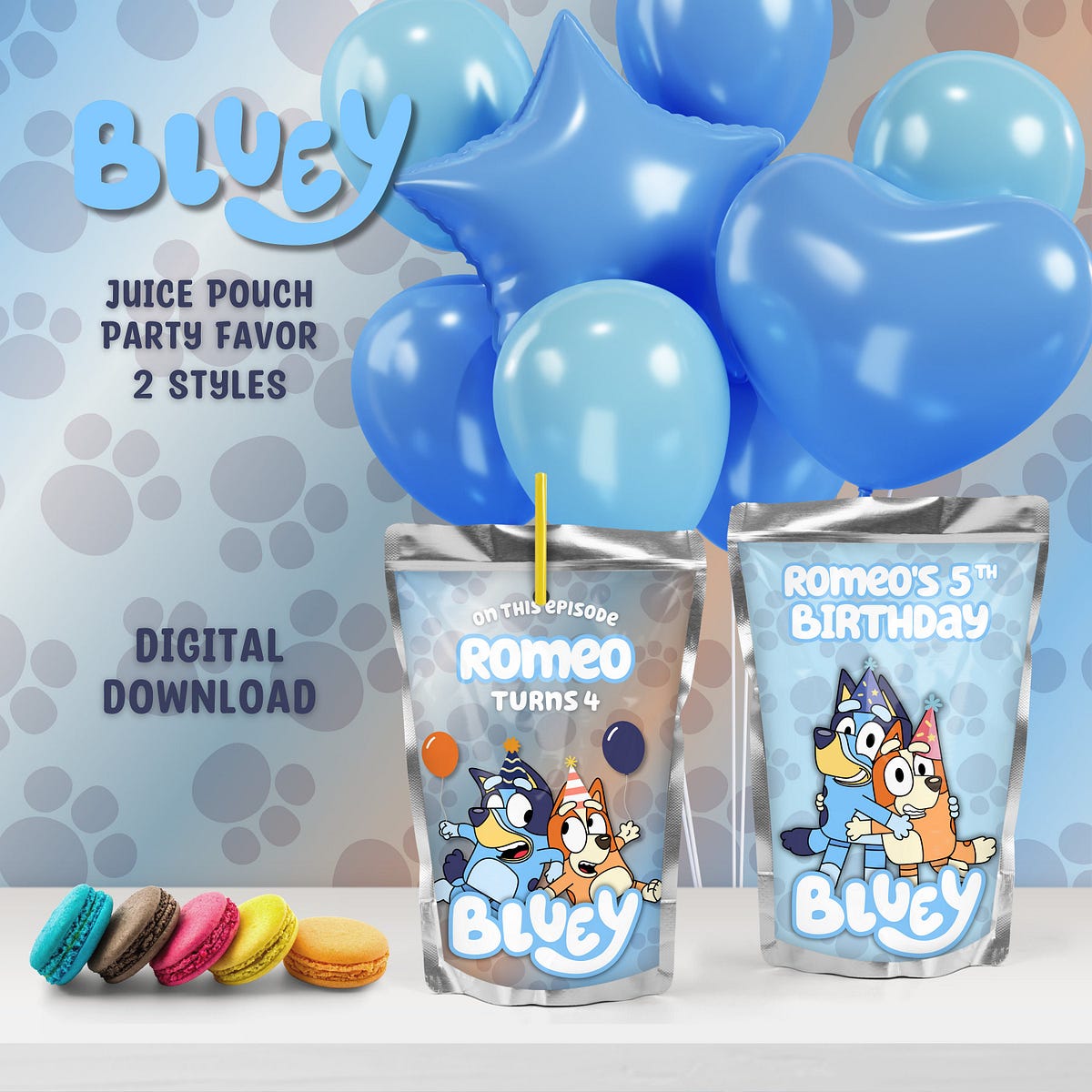 Bluey Editable Juice Pouch Party Favor, Bluey Customizable Capri-Sun or ...