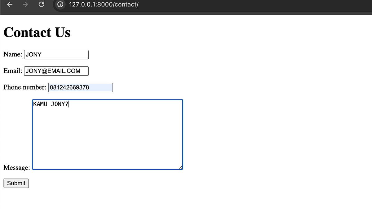 Create a simple contact Form in Python Django | by HermantoXYZ | Medium