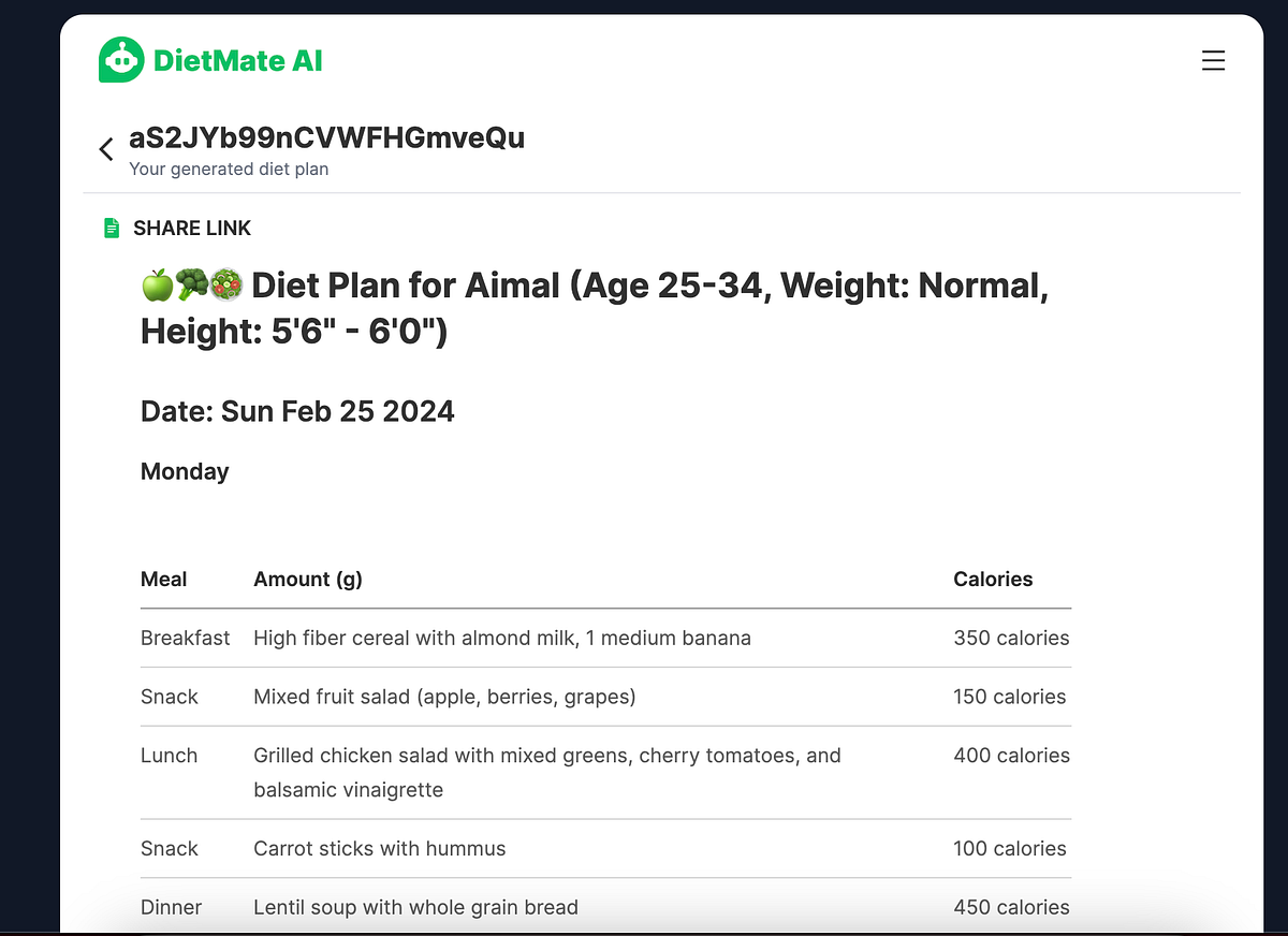 Easily Create Your Personalized Diet Plan for Free with AI — Dietmate ...