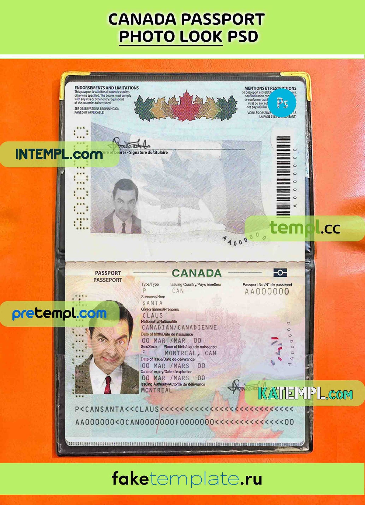 Canada passport PSD download scan and photo look templates, 2010 ...