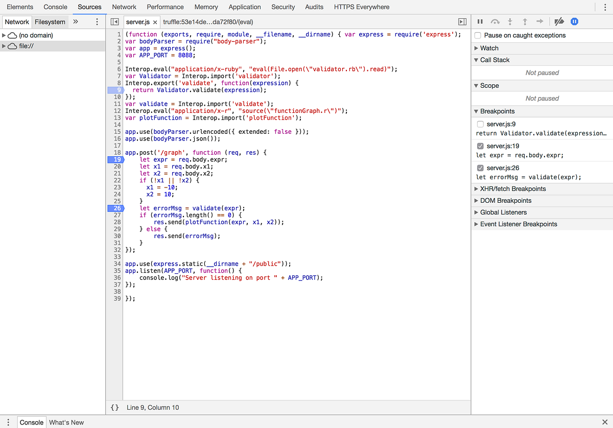 Debugging polyglot Node.js, Ruby, R apps with GraalVM | by Oleg Šelajev | graalvm | Medium