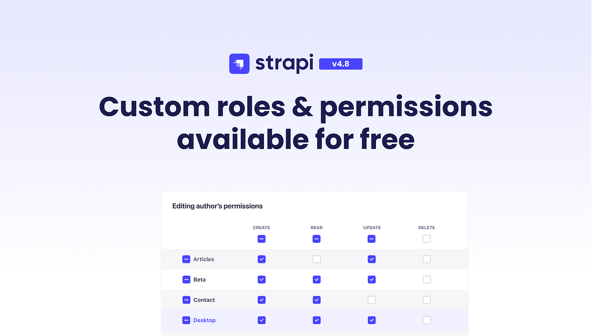 Custom Roles & Permissions Available for Free in Strapi v4.8 | Strapi