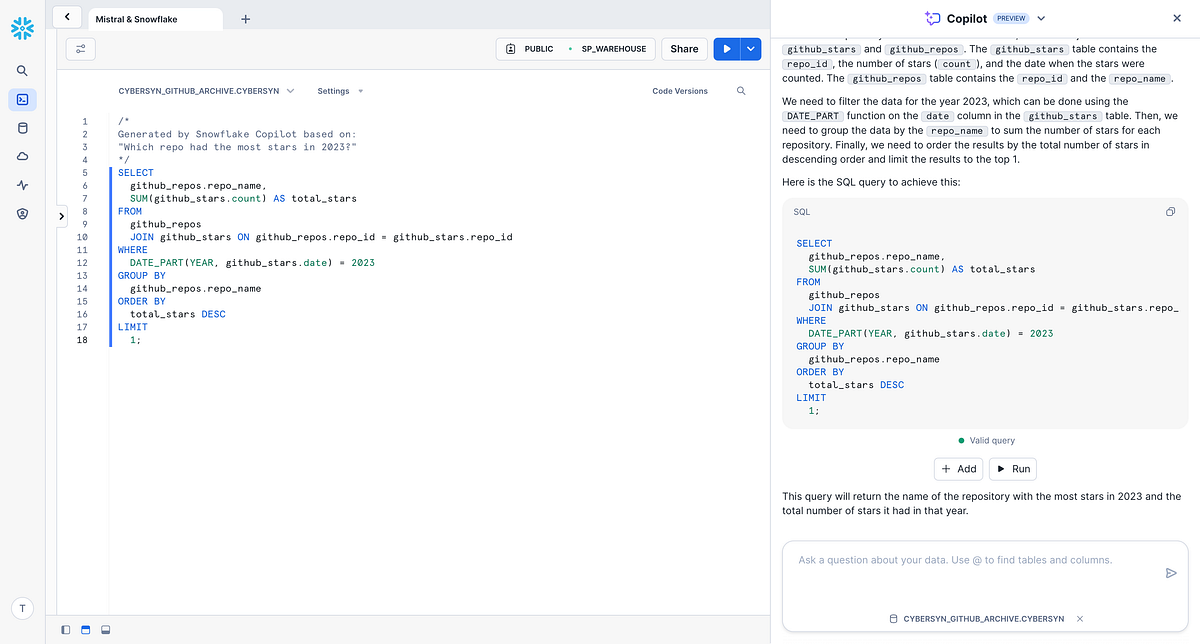 Mistral & Snowflake: The New Frontier in SQL Copilot Products | by Pieter Verhoeven | Snowflake ...