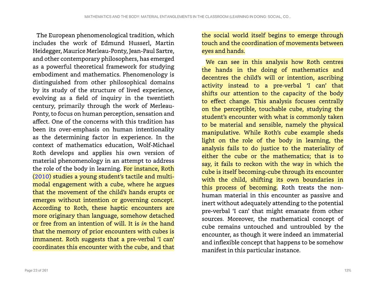 Reading notes on Understanding bodies, mathematics and understanding ...