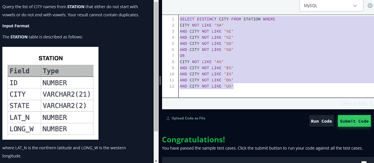 Solution to HackerRank SQL Practice Questions | by Notebook | Medium