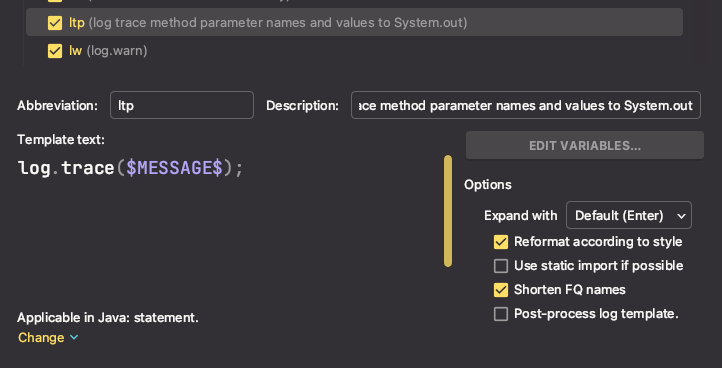 Use Intellij Live Template To Generate Log With Parameters By 8021