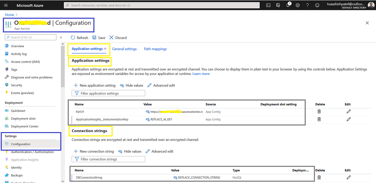 Azure Configure Application Settings And Connection Strings In Azure