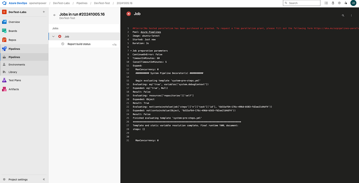 How to Resolve the “No Hosted Parallelism Has Been Purchased or Granted” Error in Azure DevOps ...