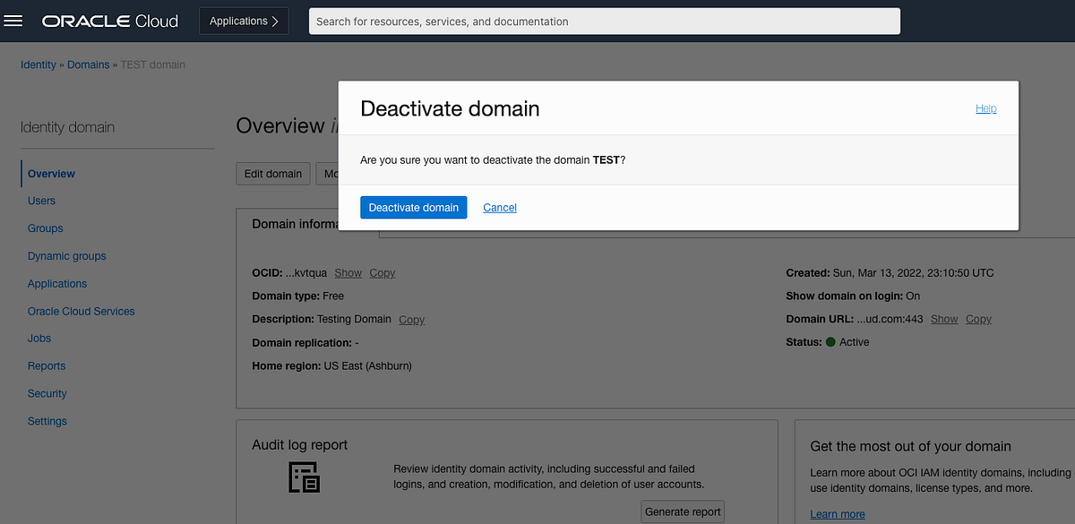 How to Delete a Oracle IDCS Domain - Lambodar Ray - Medium