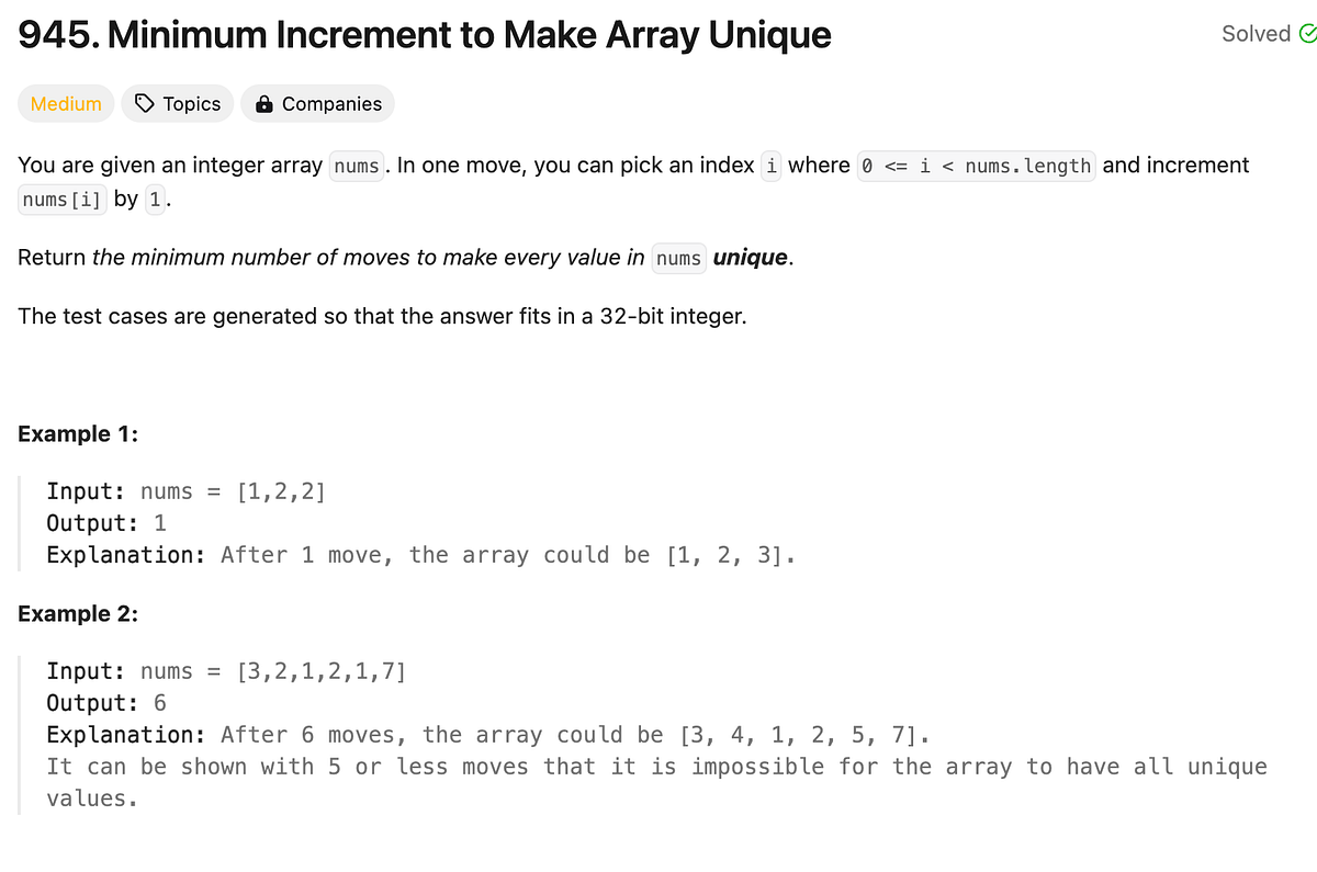 Leetcode 945: Minimum Increment to Make Array Unique | by CodingQueen | Jun, 2024 | Medium