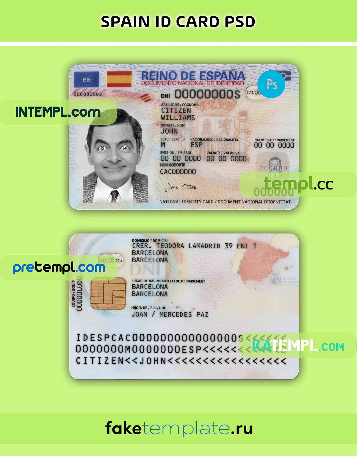 Spanish ID example in PSD format, fully editable, 2021 — present | by ...