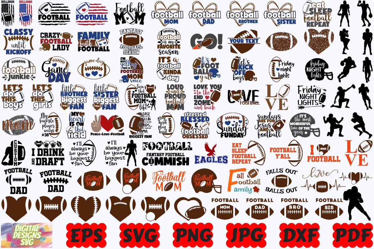 100 Football SVG Bundle, Football Game Day svg, Funny Footbal Sayings ...