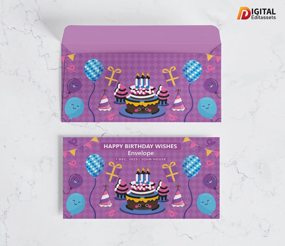 Happy Birthday Wishes Vector Envelope Template Free - Digital Edit ...