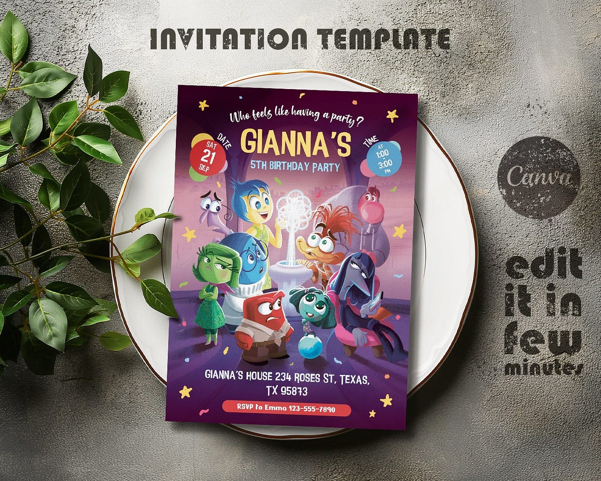Free Inside out 2 Birthday invitation, insideout printable Invitation ...