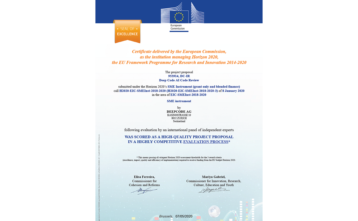 Seal of Excellence for DeepCode.ai From the European Commission | by DeepCode AI | DeepCodeAI ...