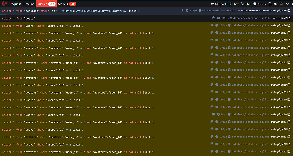 How to Fix the N+1 Query Problem in Laravel Eloquent (with Debugbar & Auto Loading) | Medium