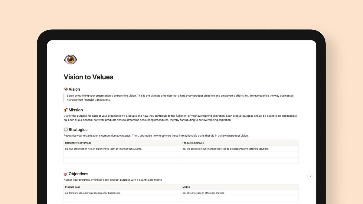 Unveiling the “Vision to Values” Notion Template: Your Guide to Actionable Strategy | by The ...